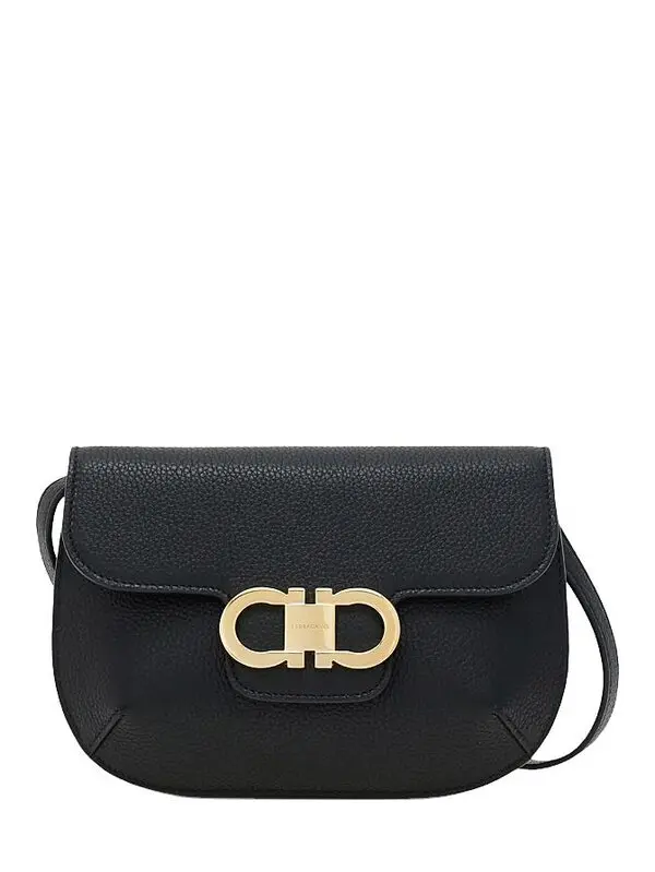 FERRAGAMO Double Gancini Mini Leather Shoulder Bag - Nero
