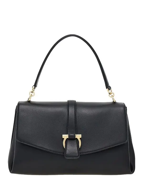 FERRAGAMO Front Flap Leather Handbag - Nero