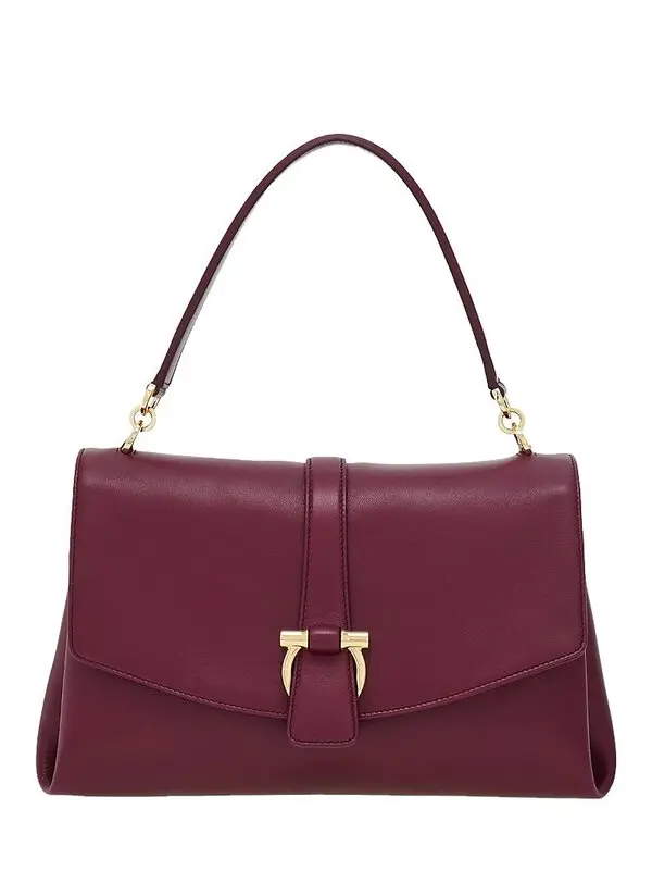 FERRAGAMO Front Flap Leather Handbag - Plum