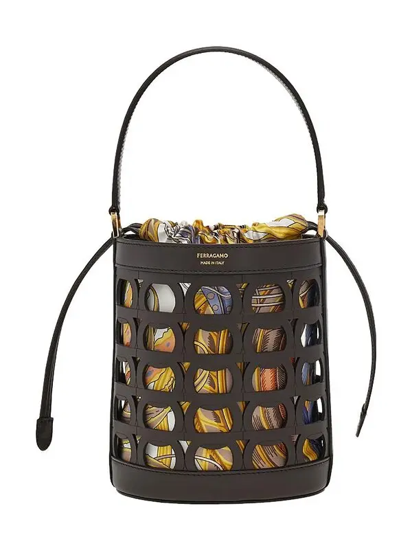 FERRAGAMO Gancini Mini Leather Bucket Bag - Testa Di Moro
