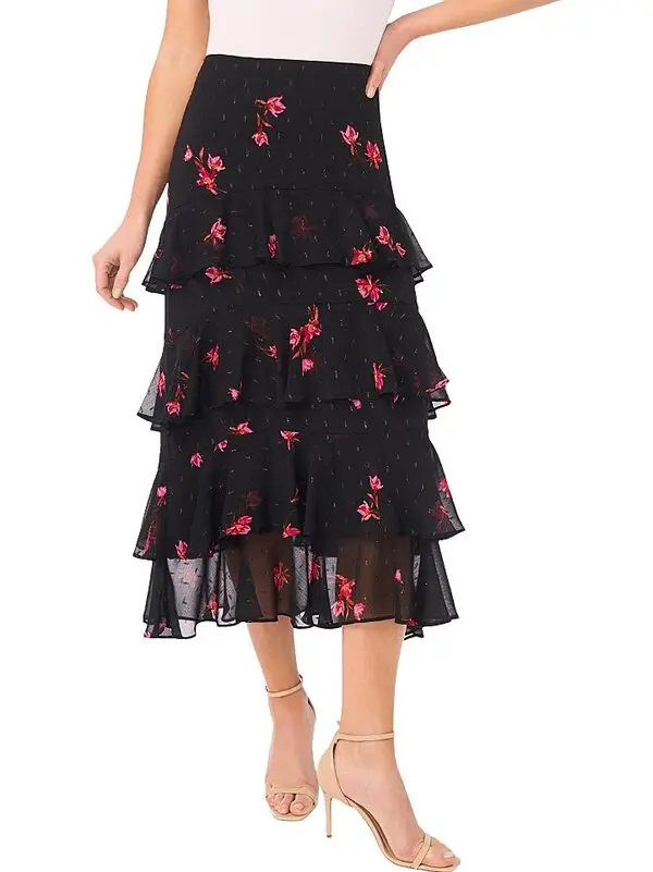 CECE DUPRAZ Tiered Ruffle Flounce Midi Skirt - Rich Black