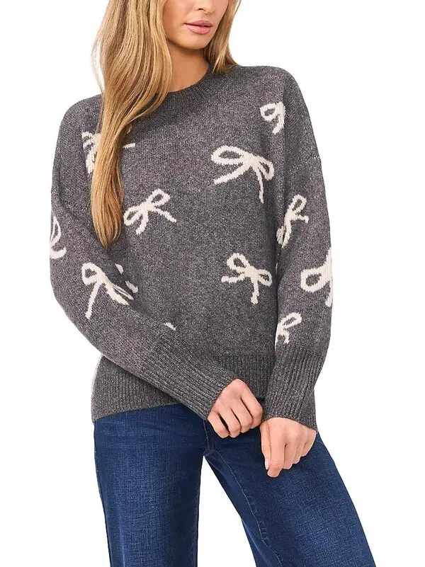 CECE DUPRAZ Ribbon Jacquard Pullover Sweater - Medium Heather
