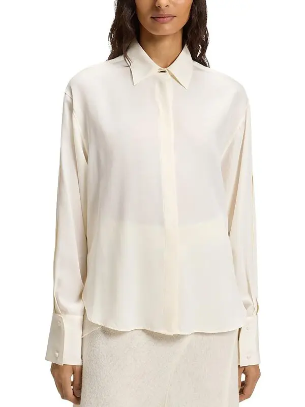 BOSS Silk Concealed Button Blouse - Open White