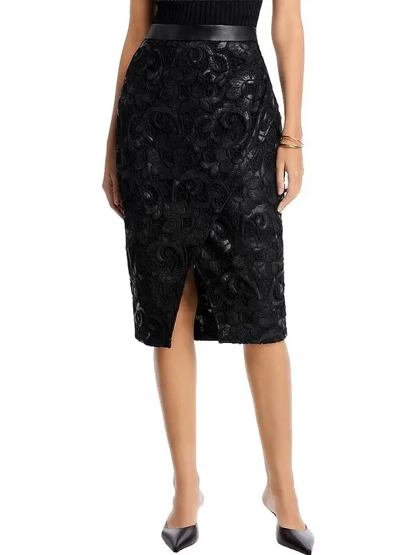 Elie Tahari Faux Wrap Lace Skirt - Noir