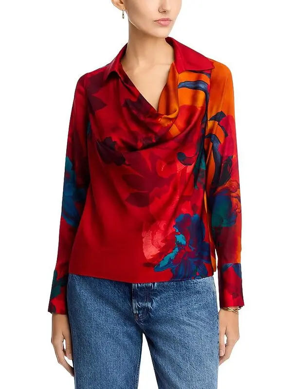 Elie Tahari Ciaran Cowl Neck Top - Flowers Of Paradise
