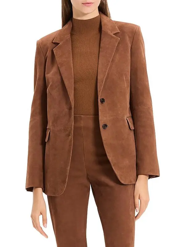 Theory Reece Leather Two Button Blazer - Caramel
