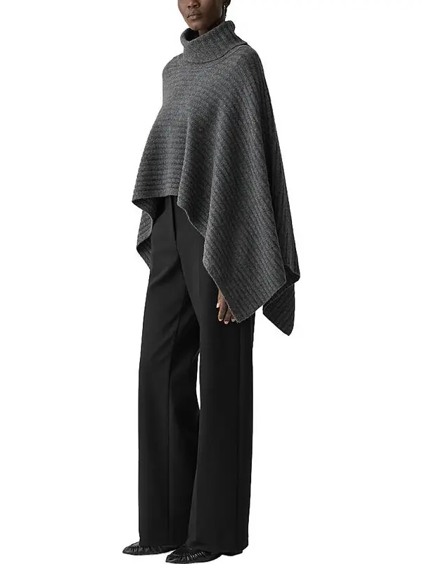 Theory Rib Knit Turtleneck Poncho - Charcoal