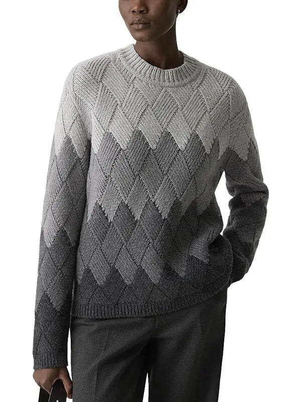 Theory Wool Cashmere Faux Weave Sweater - Charcoal Multi