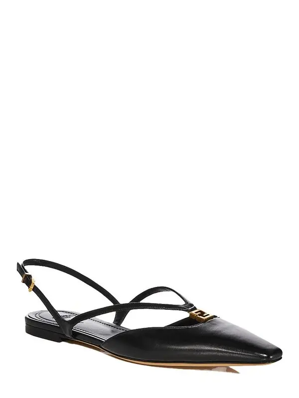 Fendi Pointed Leather Slingback Flats - Black
