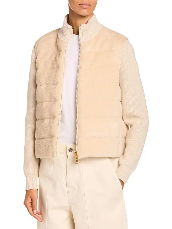 Moncler Padded Teddy And Wool Zip-up Cardigan - Cream