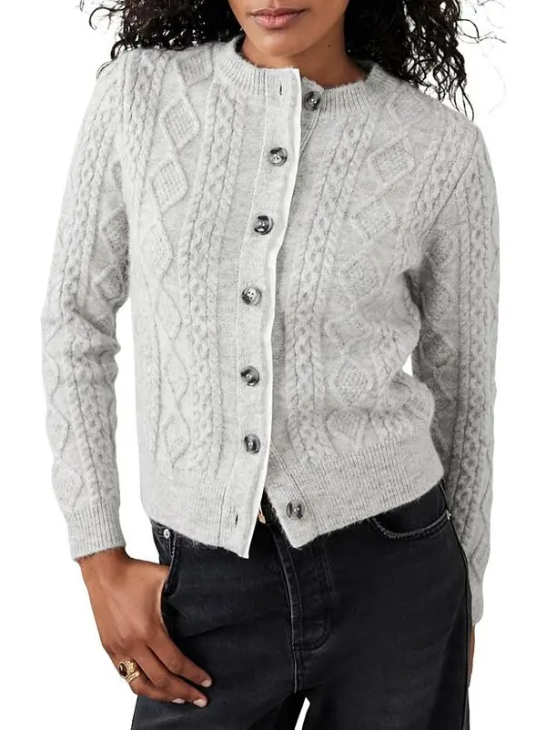 Mint Velvet Cable Knit Wool Blend Cardigan - Grey