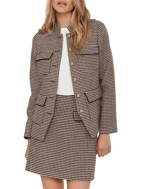 Mint Velvet Checked Military Jacket - Brown
