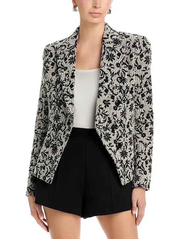 L'Agence Bethany Structured Blazer - Black/grey Flocked Tweed
