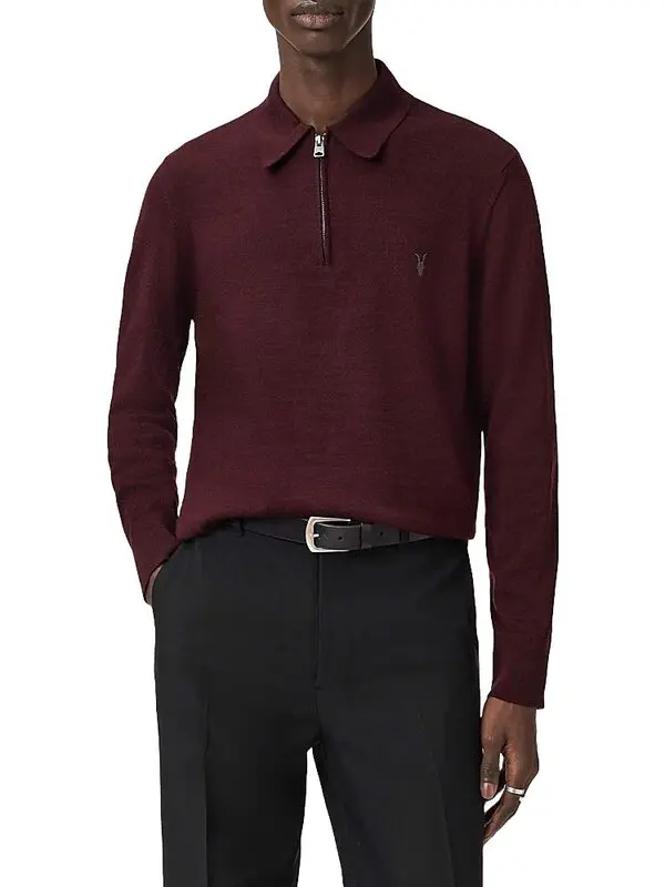 ALLSAINTS Albany Quarter Zip Polo Sweater - Bronzed Red