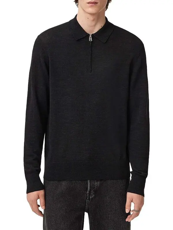ALLSAINTS Albany Quarter Zip Polo Sweater - Cinder Black