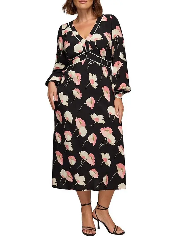 LIVE UNLIMITED Floral Print Piping Detail Midi Dress - Black