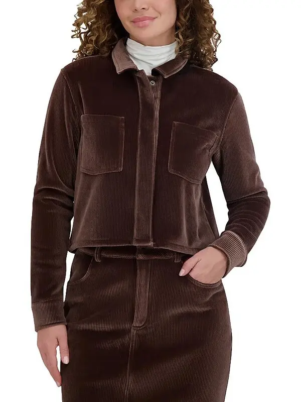POINT Rib Knit Velour Jacket - Chocolate
