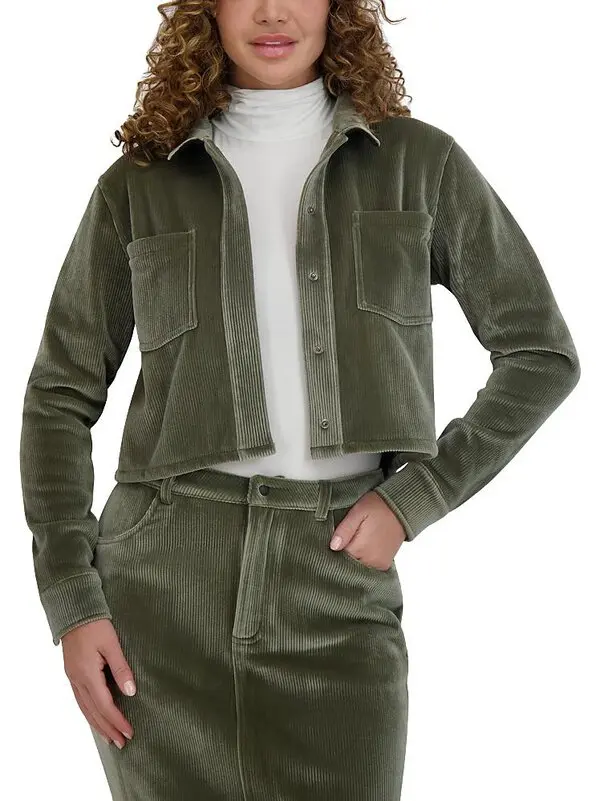 POINT Rib Knit Velour Jacket - Olive