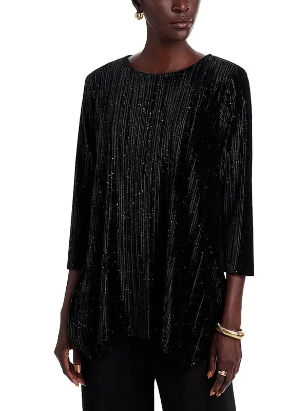 Caroline Rose Velvet Pleated Party Top - Black