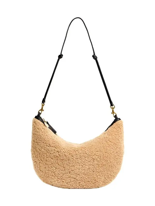 Clare V. Lune Small Shearling Shoulder Bag - Cafe Lait