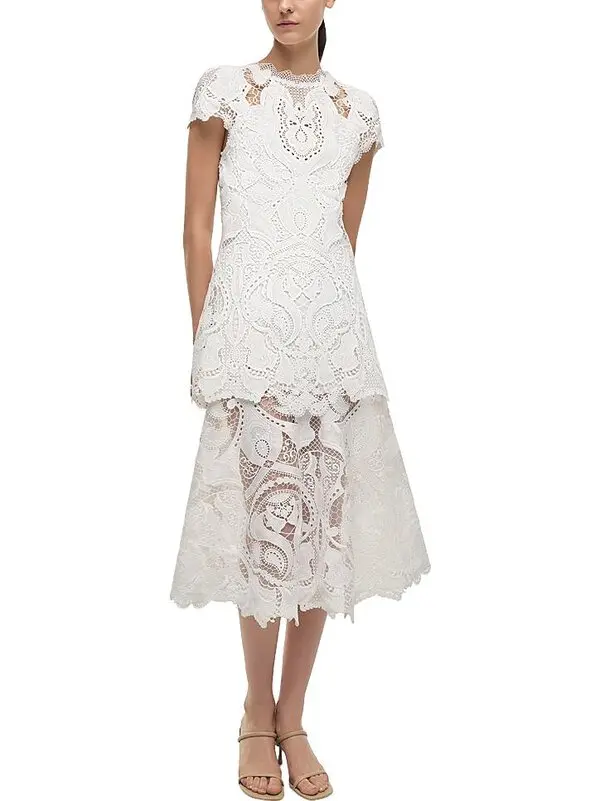 Simkhai Laura Guipure Lace Cap Sleeve Midi Dress - White
