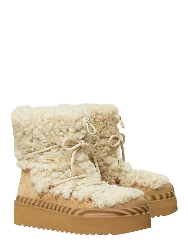 Tory Burch Mellow Shearling Embellished Ankle Boots - Buttermilk