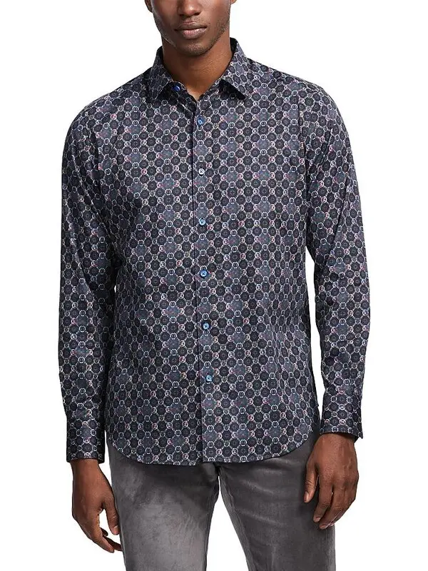 Robert Graham Bramston Printed Long Sleeve Button Front Shirt - Black