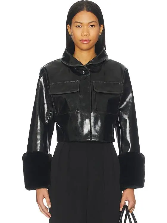 LAMARQUE Hedda Cropped Jacket With Faux Fur Trims - Black