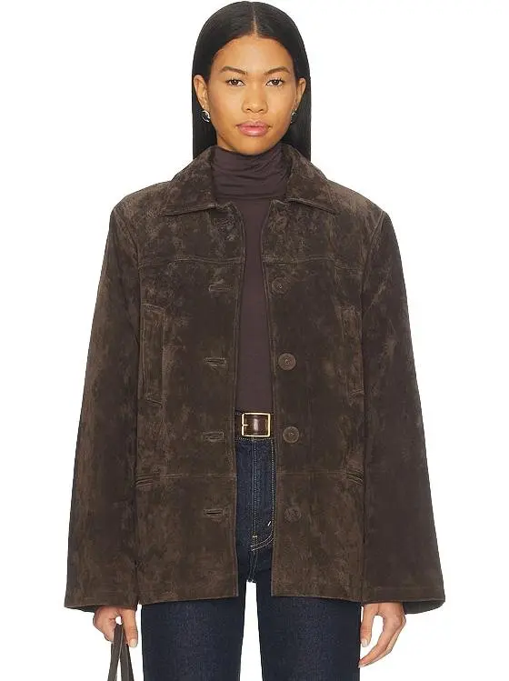 WeWoreWhat Premium Suede Button Front Jacket - Chocolate