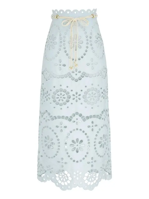 Zimmermann Awaken Embroidered Midi Skirt - Mint