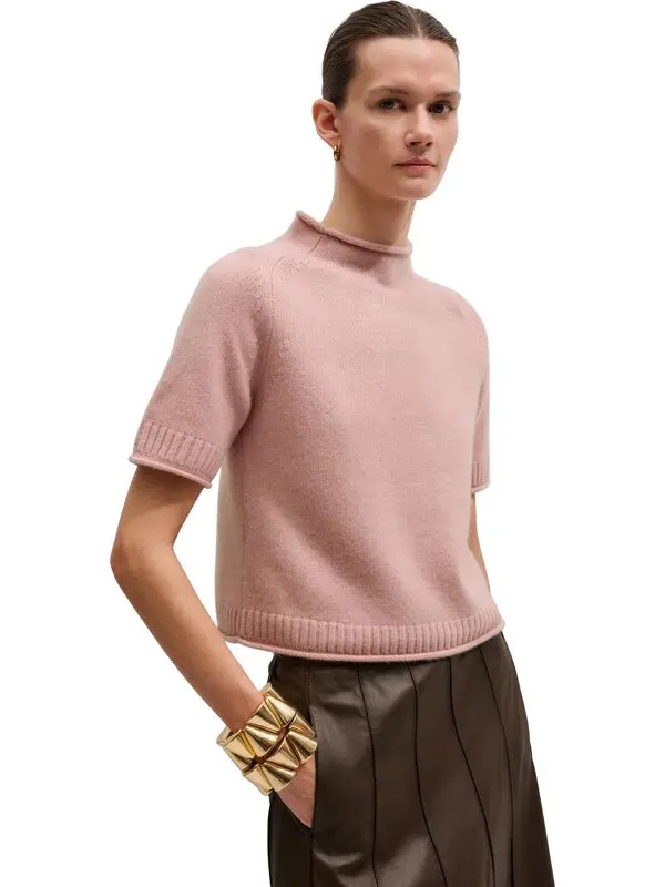 ME+EM Cashmere Roll Trim Knit Tee - Smoke Pink