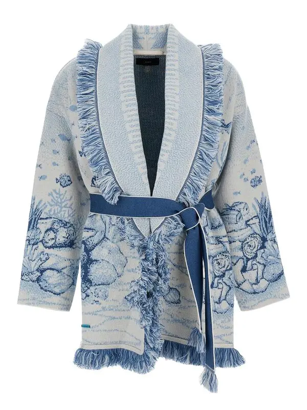 Alanui Jacquard Cardigan With Fringe - Sky Blue