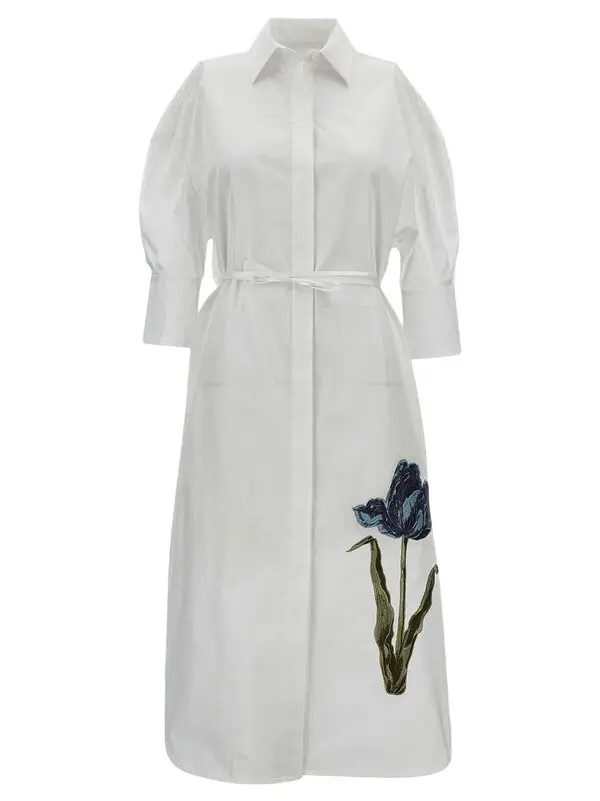 Erdem Poplin Shirt Midi Dress - White