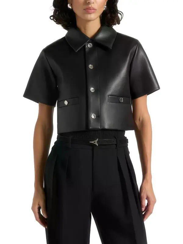 Manière De Voir Faux-leather Cropped Shirt - Black