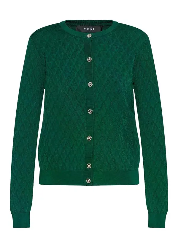 Versace Buttoned Patterned Knit Cardigan - Green
