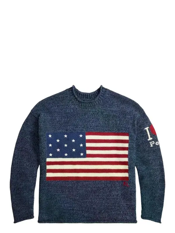 Ralph Lauren Flag Intarsia Crew-neck Sweater - Blue