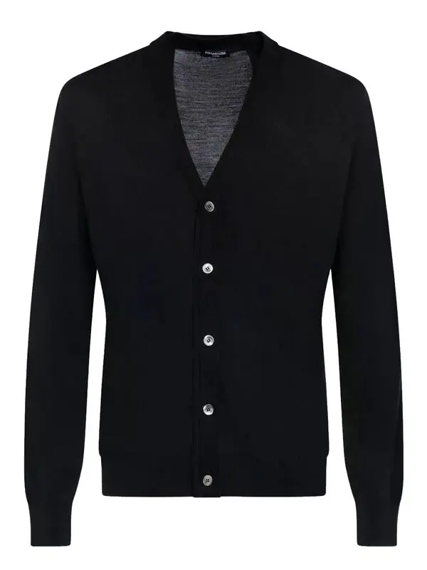 FRANZESE COLLECTION V-neck Ribbed Cardigan - Black