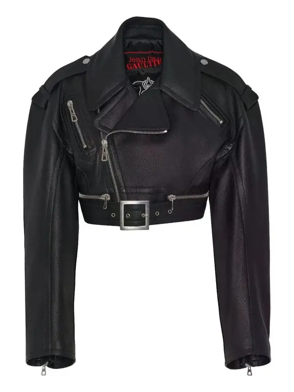 Jean Paul Gaultier Perfecto Cropped Leather Jacket - Black