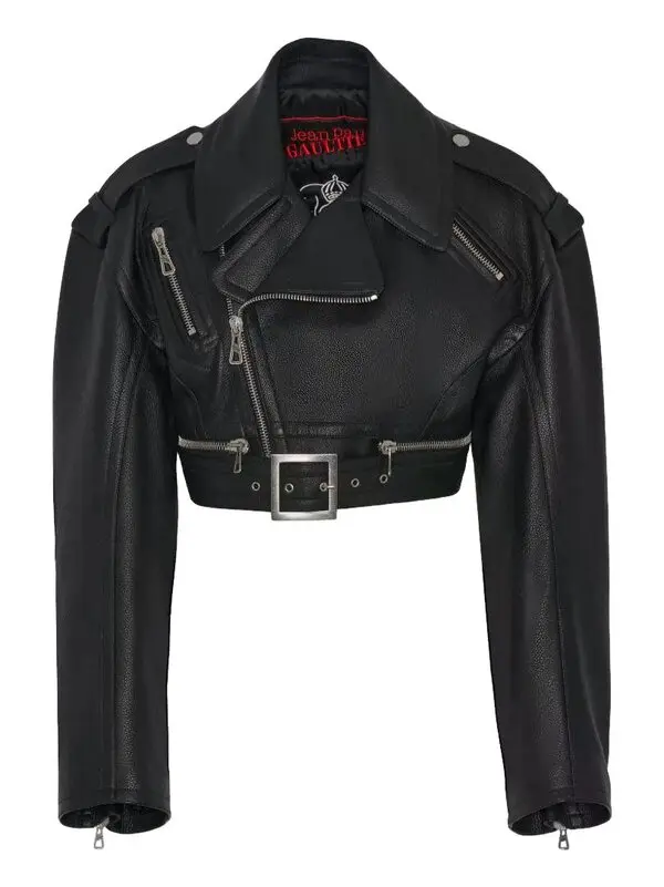 JEAN PAUL GAULTIER Cropped Leather Biker Jacket - Black