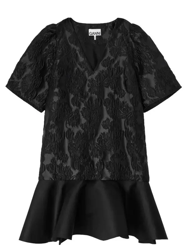 GANNI Ruffled Mini Dress - Black
