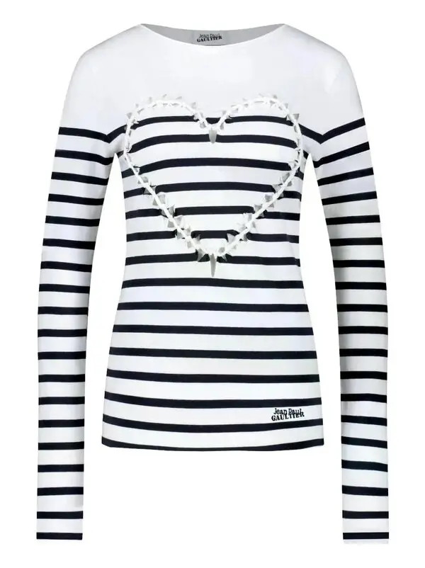 Jean Paul Gaultier Striped Heart-detail Long-sleeved T-shirt - White