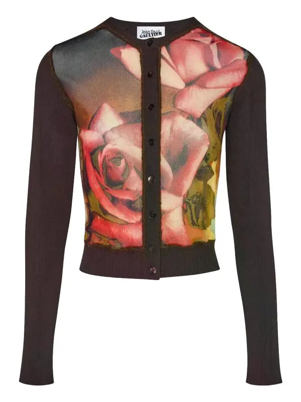 Jean Paul Gaultier Rose-print Buttoned Cardigan - Brown