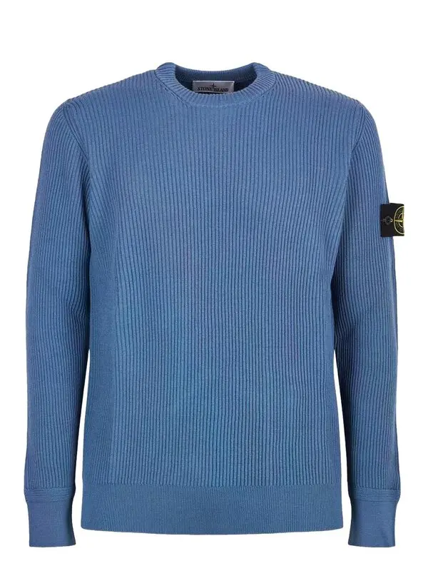 Stone Island Ribbed Logo-patch Sweater - Blue