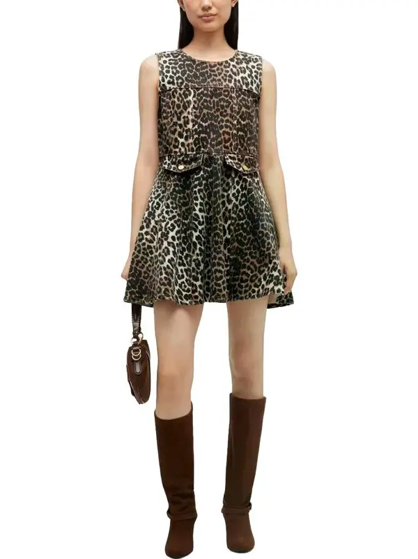 GANNI Leopard-print Mini Dress - Brown
