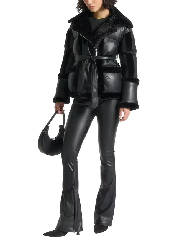 Manière De Voir Faux-leather And Plush Puffer Biker Jacket - Black
