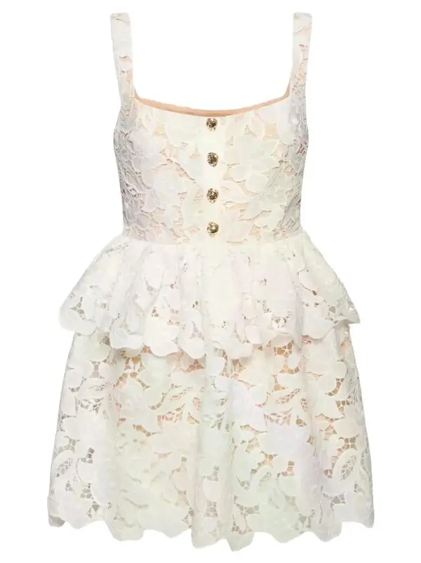 SELF-PORTRAIT Frill Button-detailed Mini Dress - White
