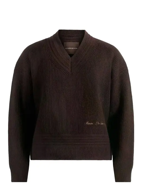 Manière De Voir Logo-embroidered V-neck Knit Sweater - Brown