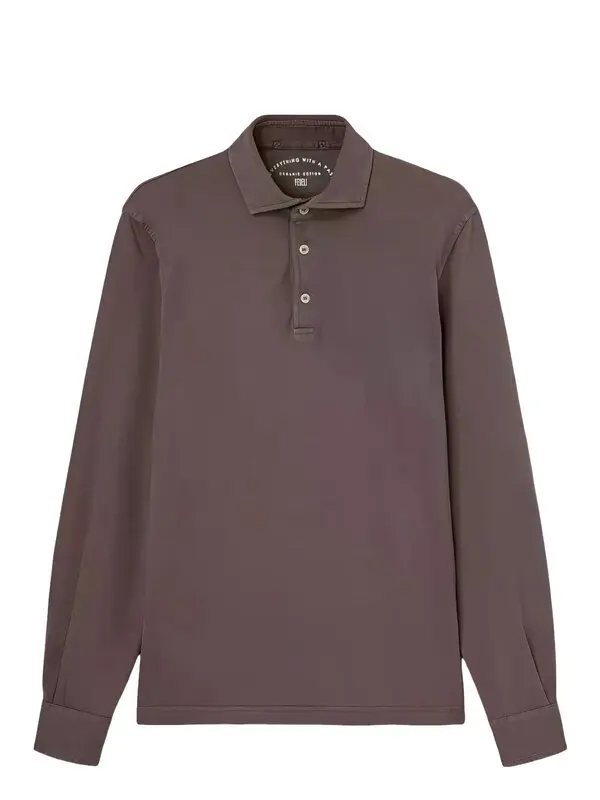 Fedeli Buttoned Long-sleeve Polo Shirt - Brown