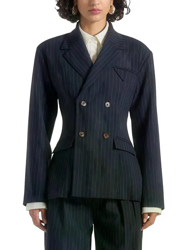 Manière De Voir Maia Pinstripe Blazer - Blue