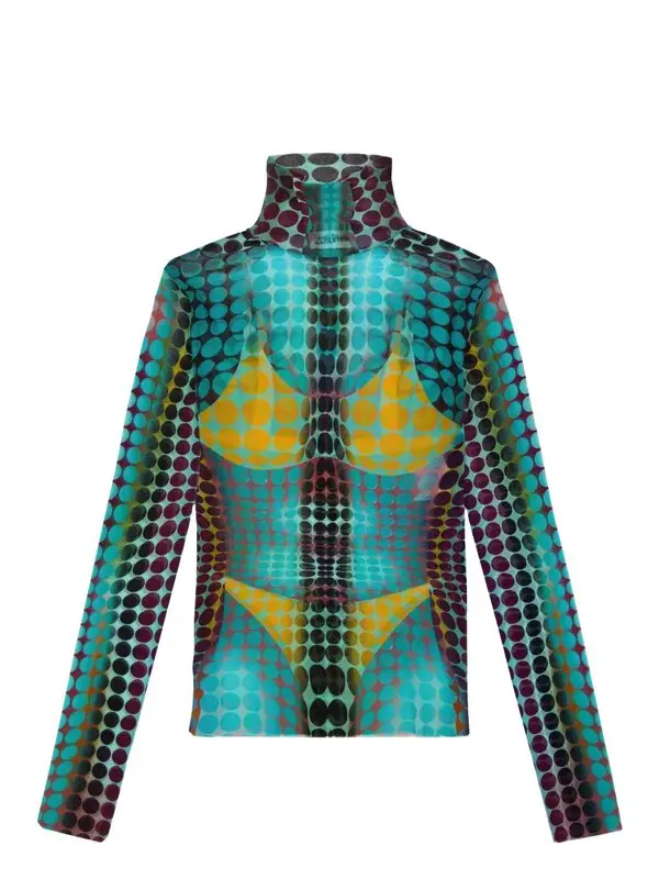 Jean Paul Gaultier Dots-print High-neck Top - Blue